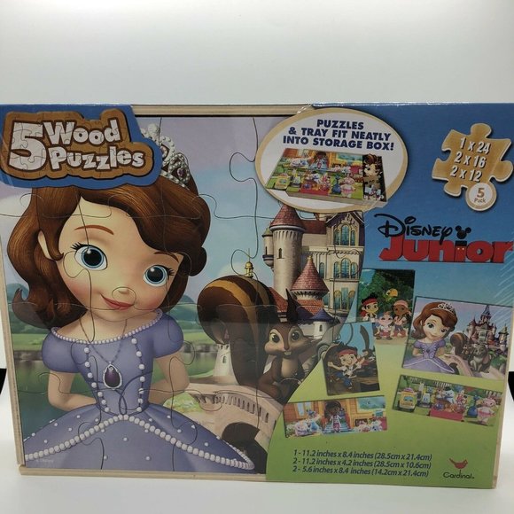 Cardinal | Toys | 5 Disney Junior Puzzles With Tray And Wood Storage ...